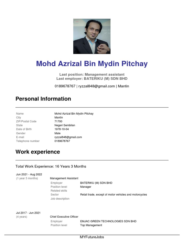 Mohd Azrizal Bin Mydin Pitchay's Resume | PDF | Project Management | Accounting