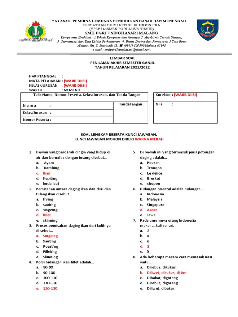 Format Soal Pas Ganjil 2021-2022-1 | PDF