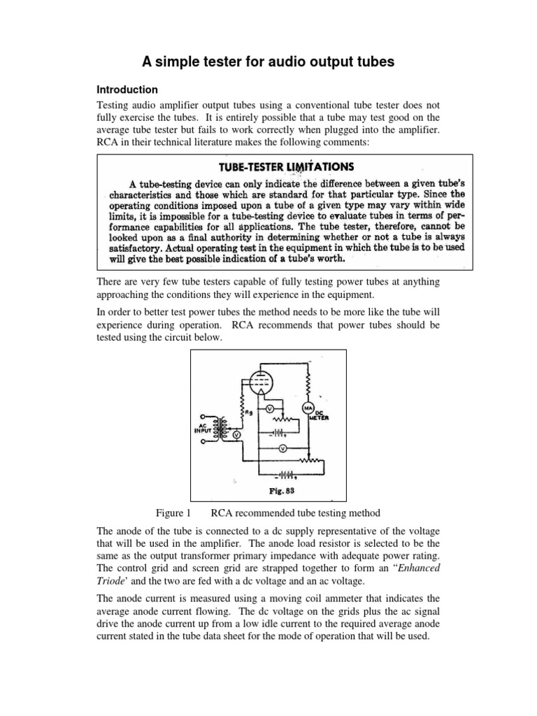 A Simple Tester For Audio Output Tubes | PDF | Vacuum Tube | Amplifier