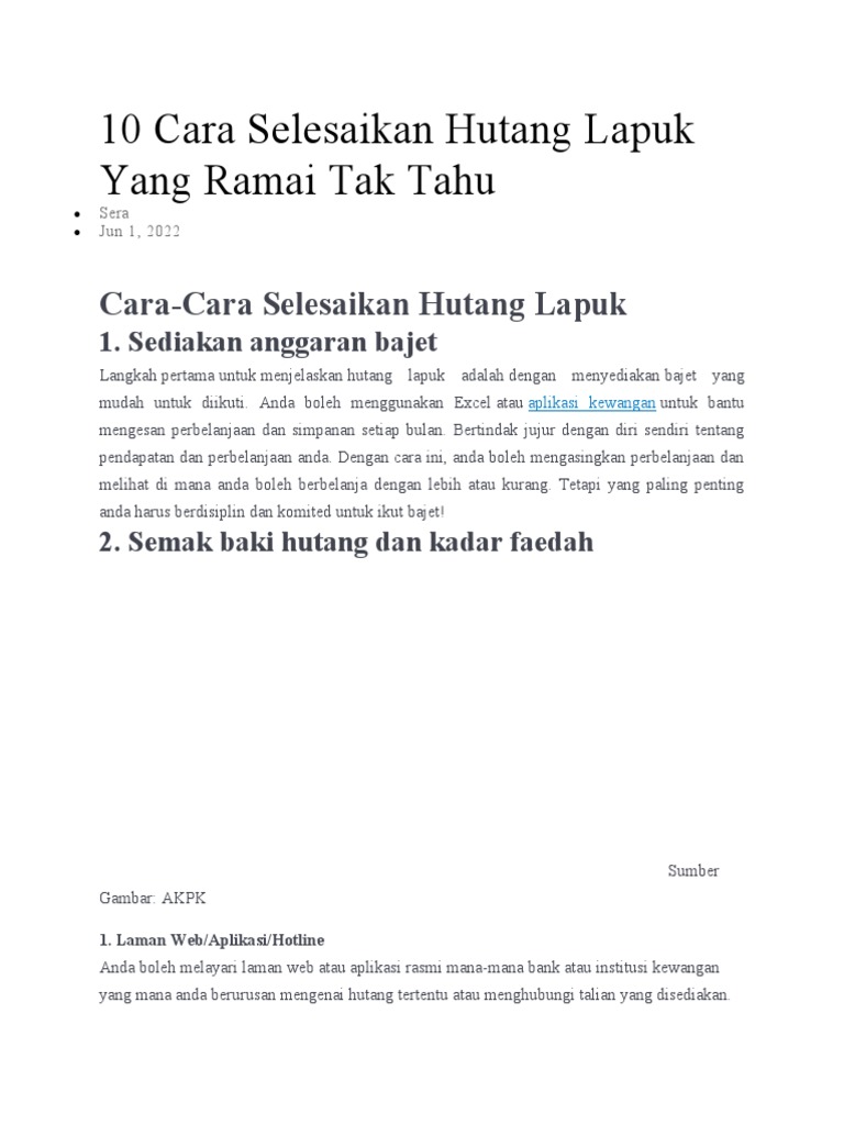 10 Cara Selesaikan Hutang Lapuk Yang Ramai Tak Tahu | PDF