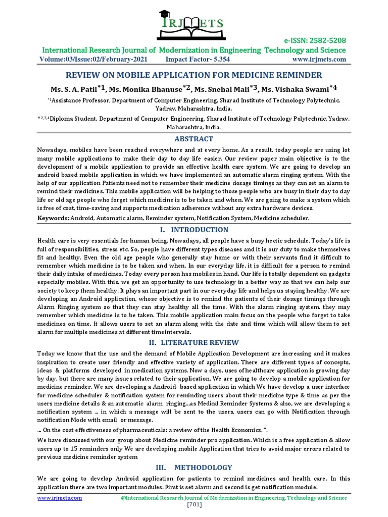 An Effective Android Based Mobile Application for Medicine Reminder and Notification System ...