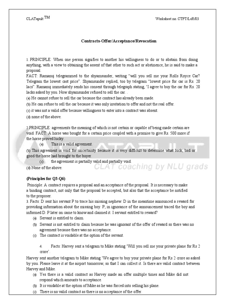 CTPT LeR - 03 Offer - Acceptance - Communication and Revocation | PDF | Offer And Acceptance ...