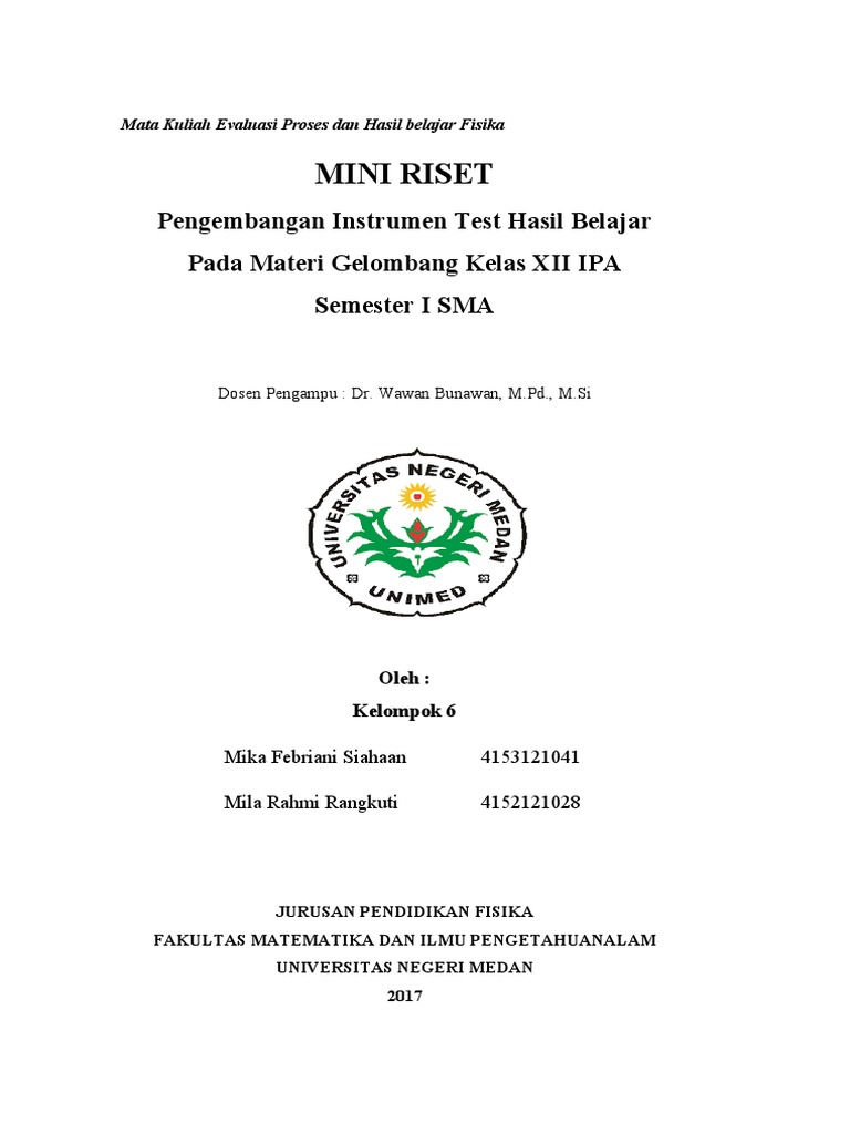 Mini Riset: Pengembangan Instrumen Test Hasil Belajar Pada Materi ...