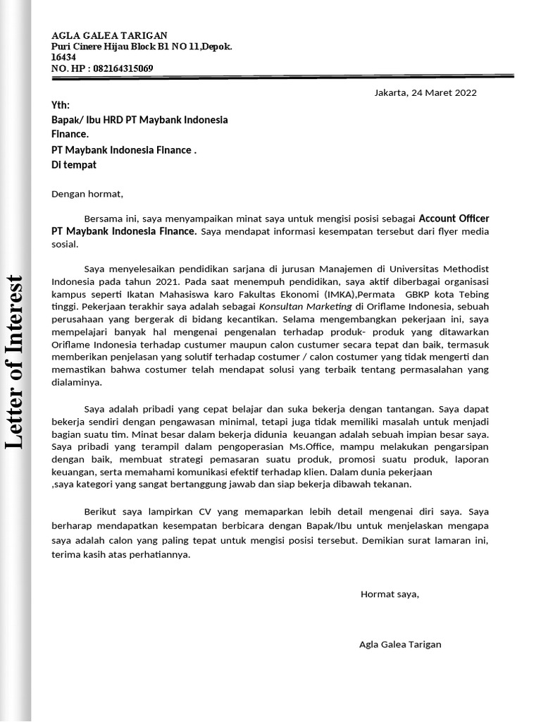 Letter of Interest PT Maybank | PDF