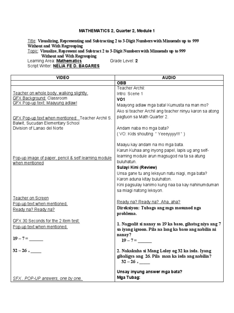 SCRIPT, MATH 2, Q2, MODule 1 | PDF