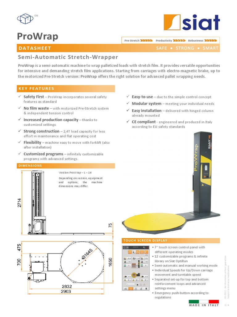 Prowrap: Semi-Automatic Stretch-Wrapper | PDF | Pallet | Manufactured Goods