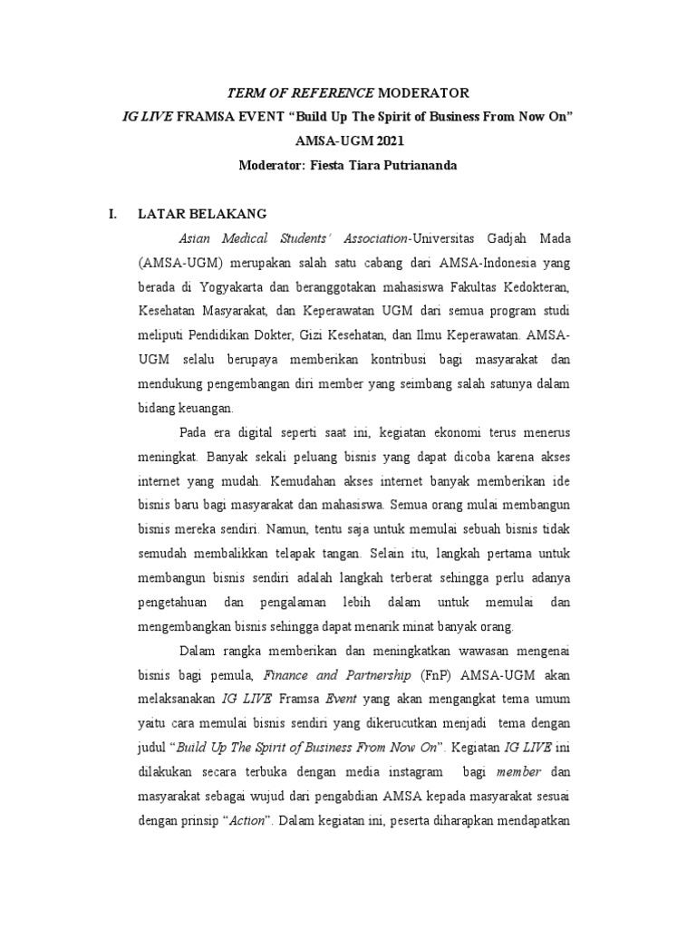 ToR - Moderator - IG Live | PDF