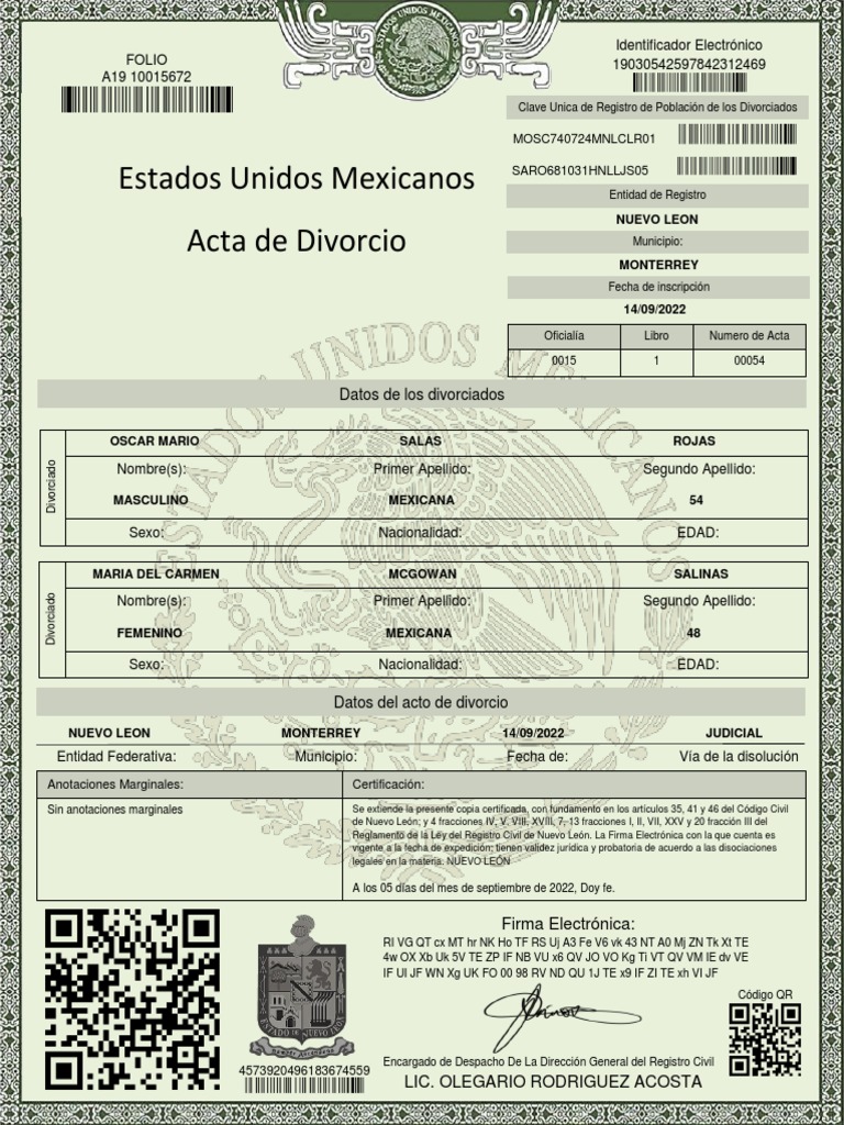 Acta de Divorcio45 | PDF | Documento | Autenticación