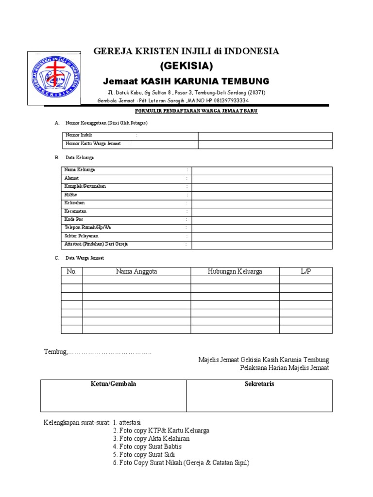 Formulir Jemaat Baru | PDF Formulir Jemaat Baru | PDF