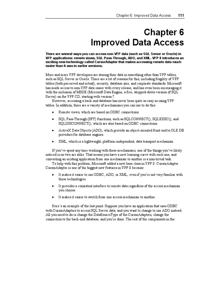 VFP 8: Enhanced Data Access Methods | PDF | Networking | Internet & Web