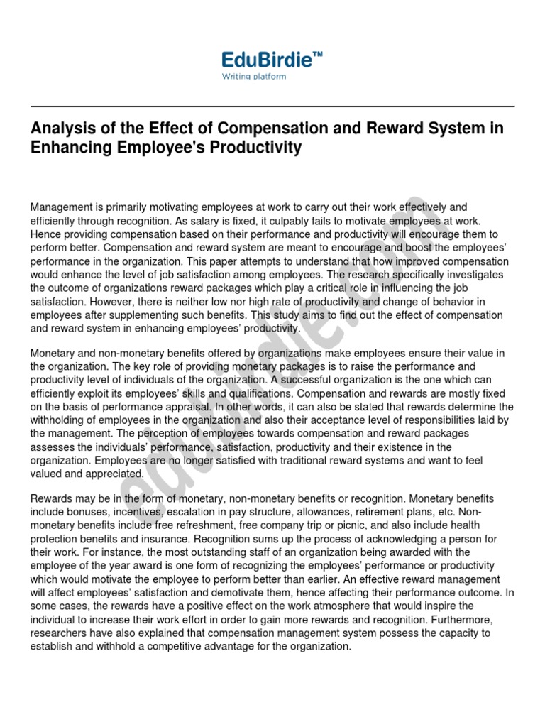 Analysis of The Effect of Compensation and Reward System in Enhancing ...