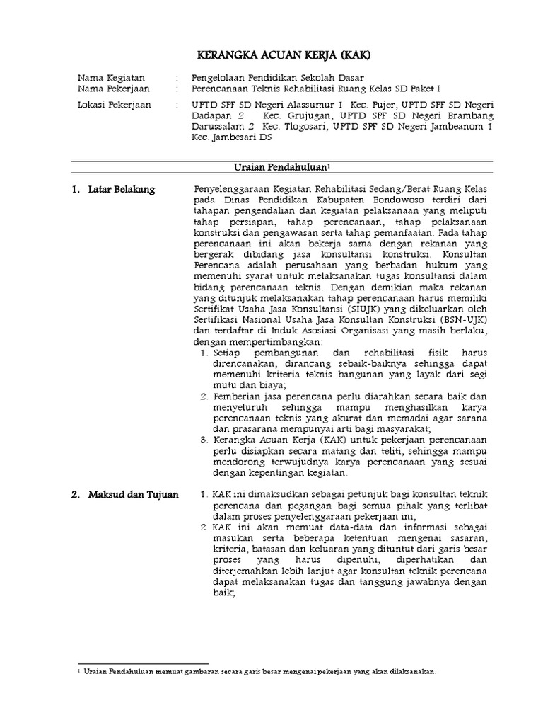 KAK PRC Rehab Kelas SD Paket I | PDF