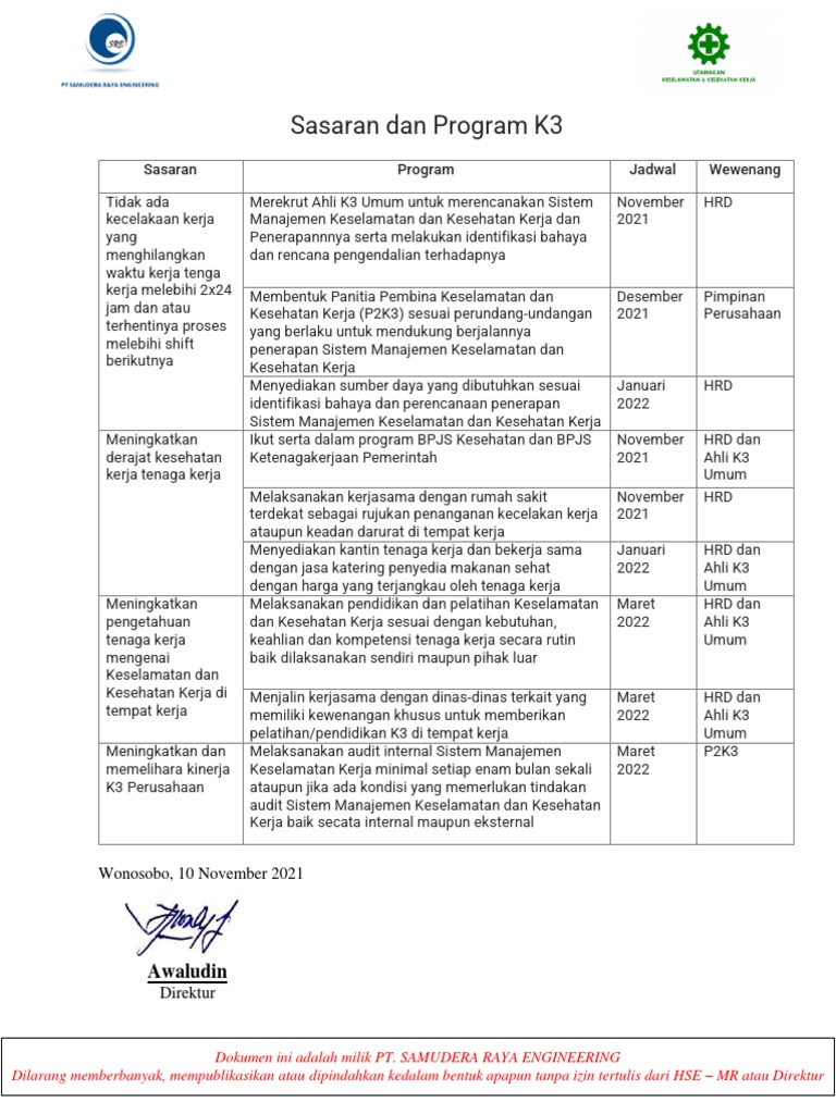 2.3 Sasaran K3 | PDF