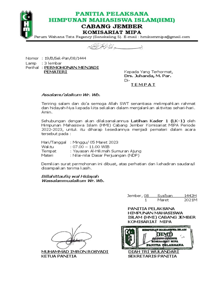 Surat Pemateri NDP | PDF