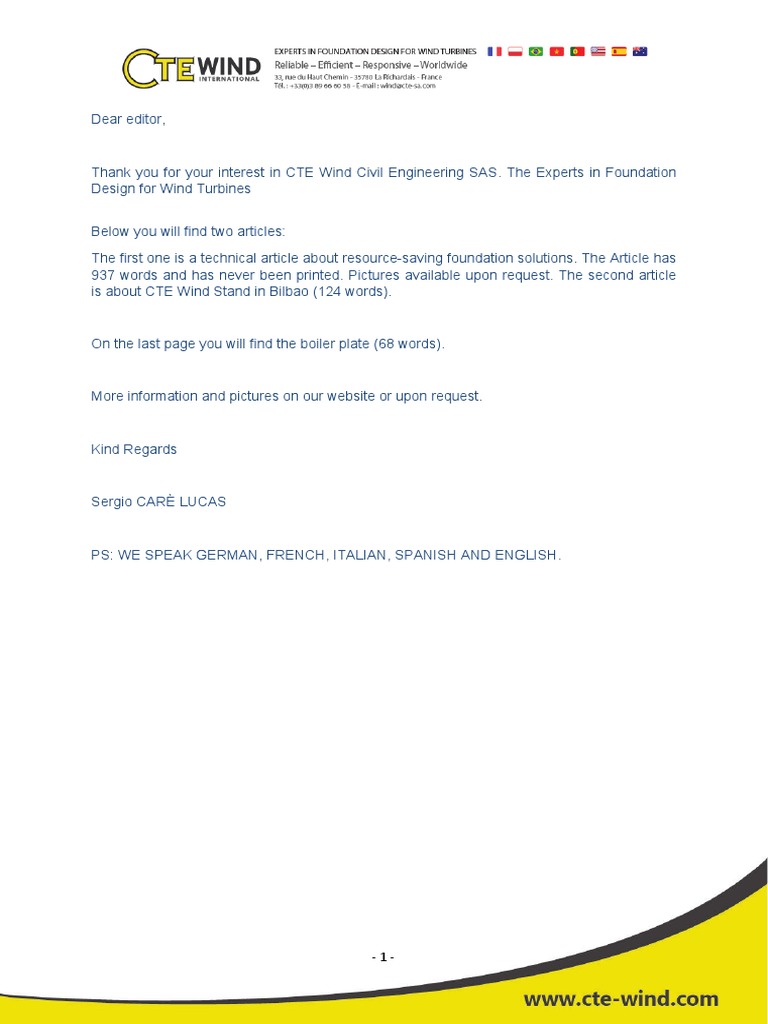 Pressrelease CTE Wind Bilbao 2022 | PDF | Concrete | Foundation (Engineering)