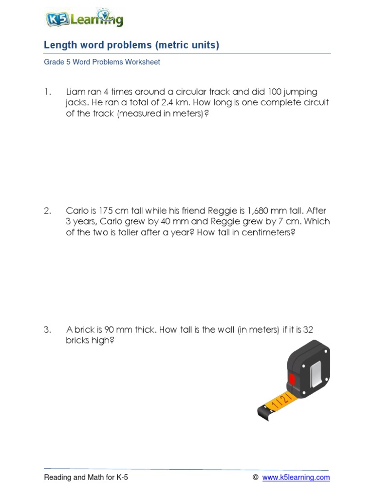 Grade 5 Length Word Problems Worksheet | PDF