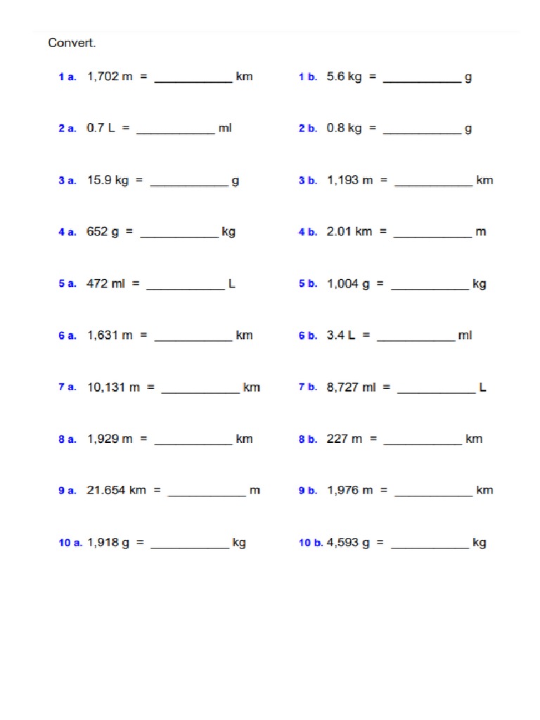 WS - Metric Measurements Conversion | PDF