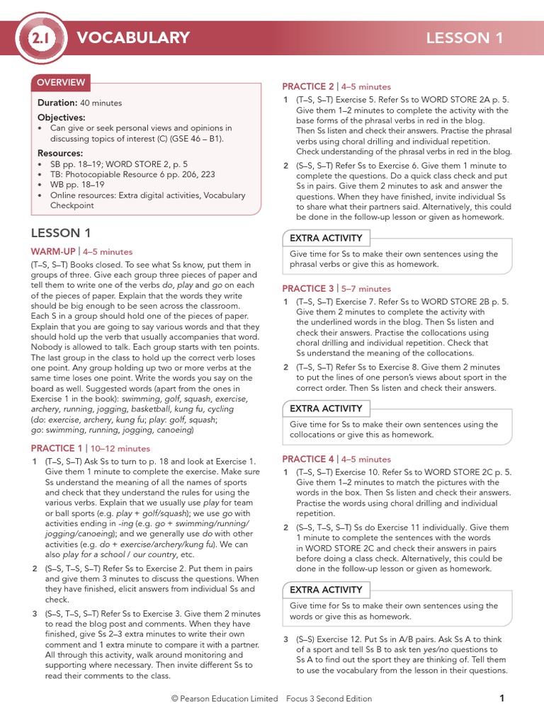 Focus3 2E LessonPlans U02 Lesson1 Vocabulary | PDF | Communication ...