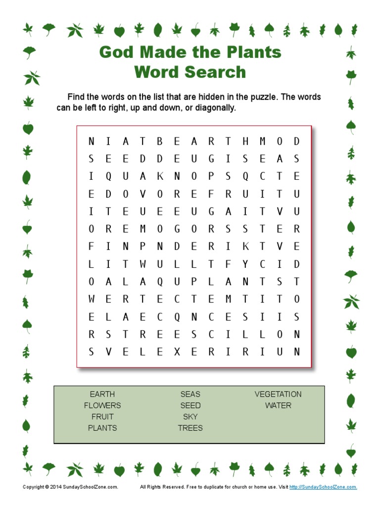 God Made The Plants Word Search | PDF | Word Search | Trees