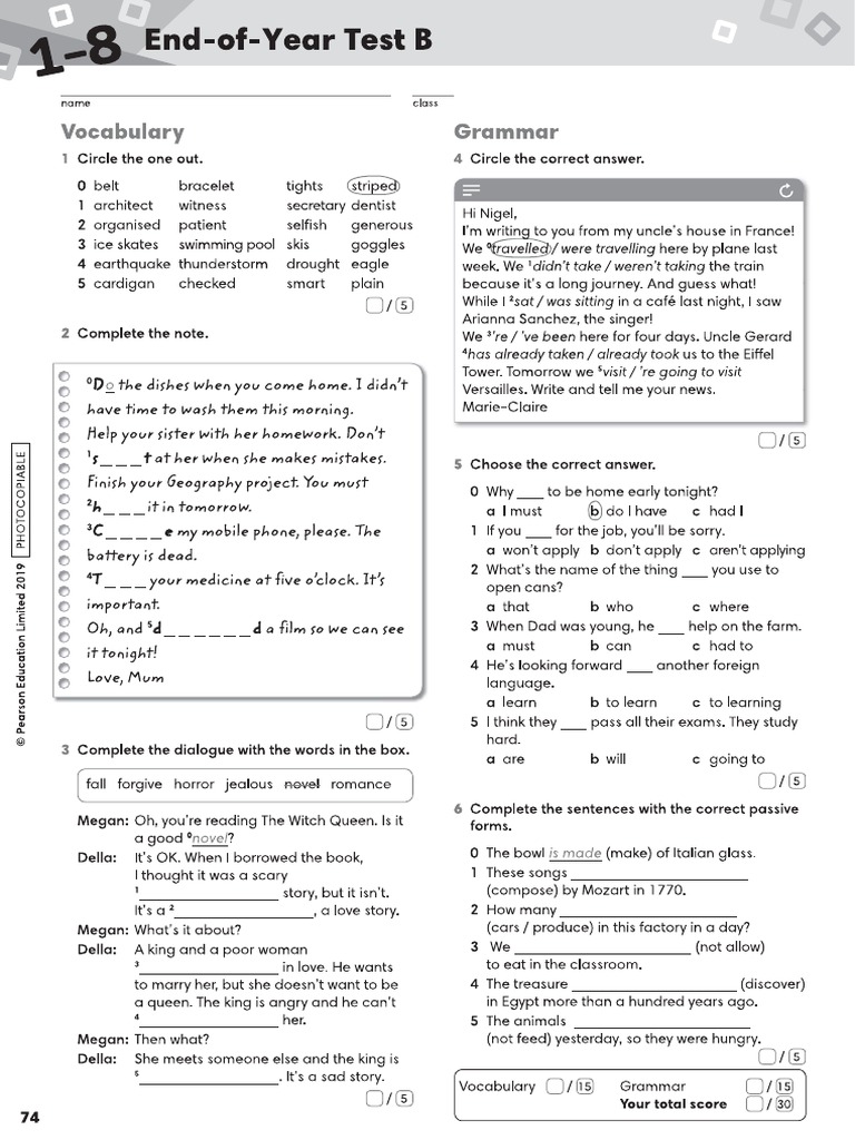 End - of - Year Test 1-8 B | PDF