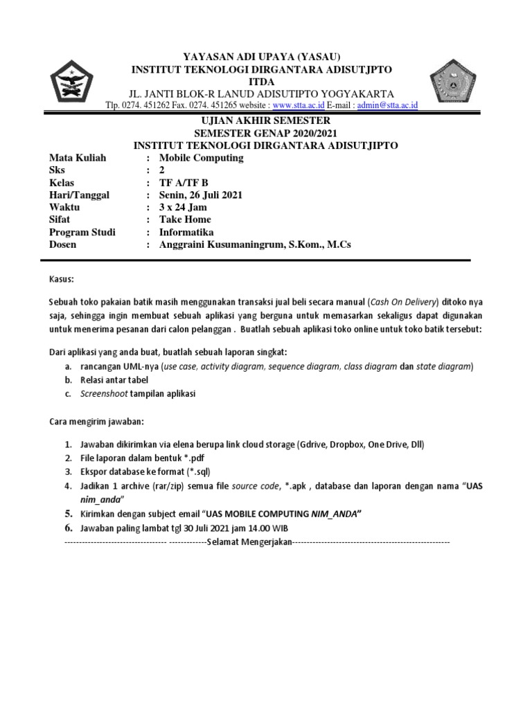 SOAL UAS Mobile Computing 2020-2021 | PDF