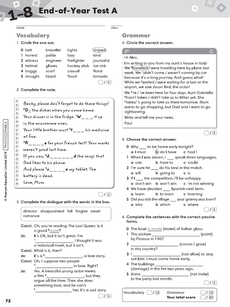 End - of - Year Test 1-8 A | PDF