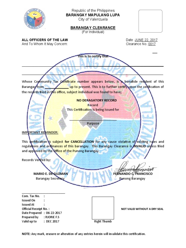 Barangay Clearance Manual | PDF