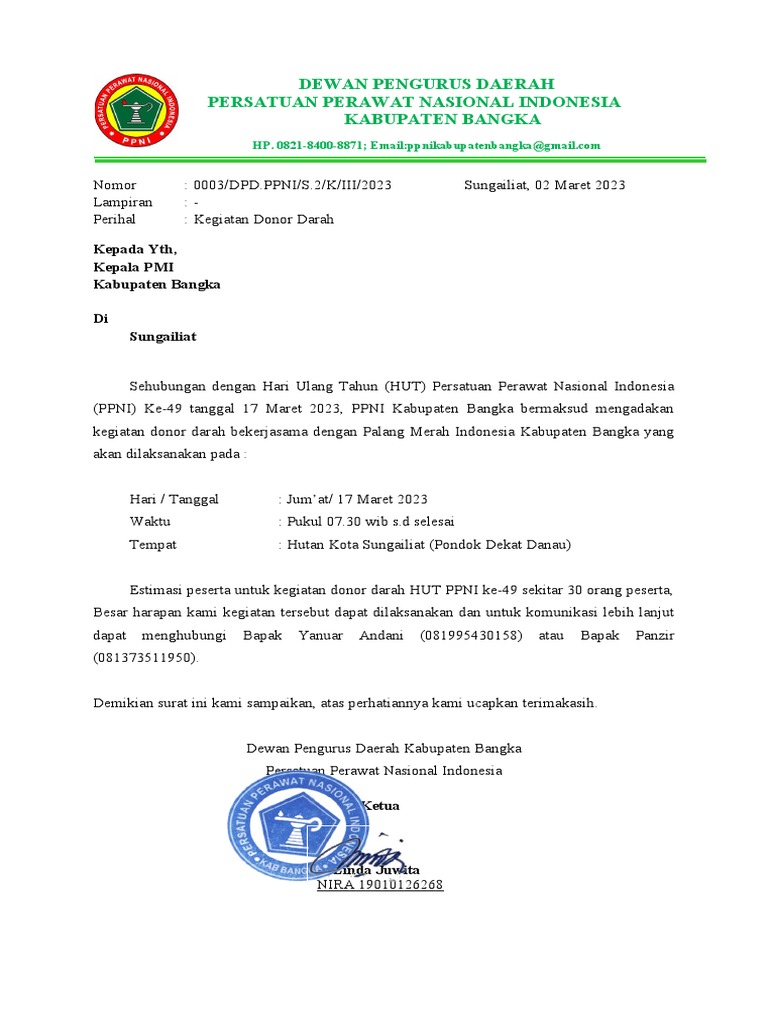 Surat Kegiatan Donor Darah Ke PMI | PDF