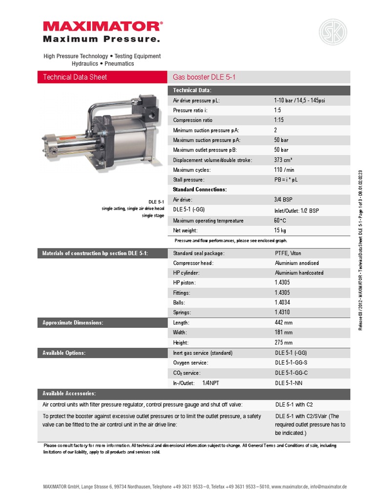 Maximum Pressure.: Technical Data Sheet | PDF | Valve | Manufactured Goods