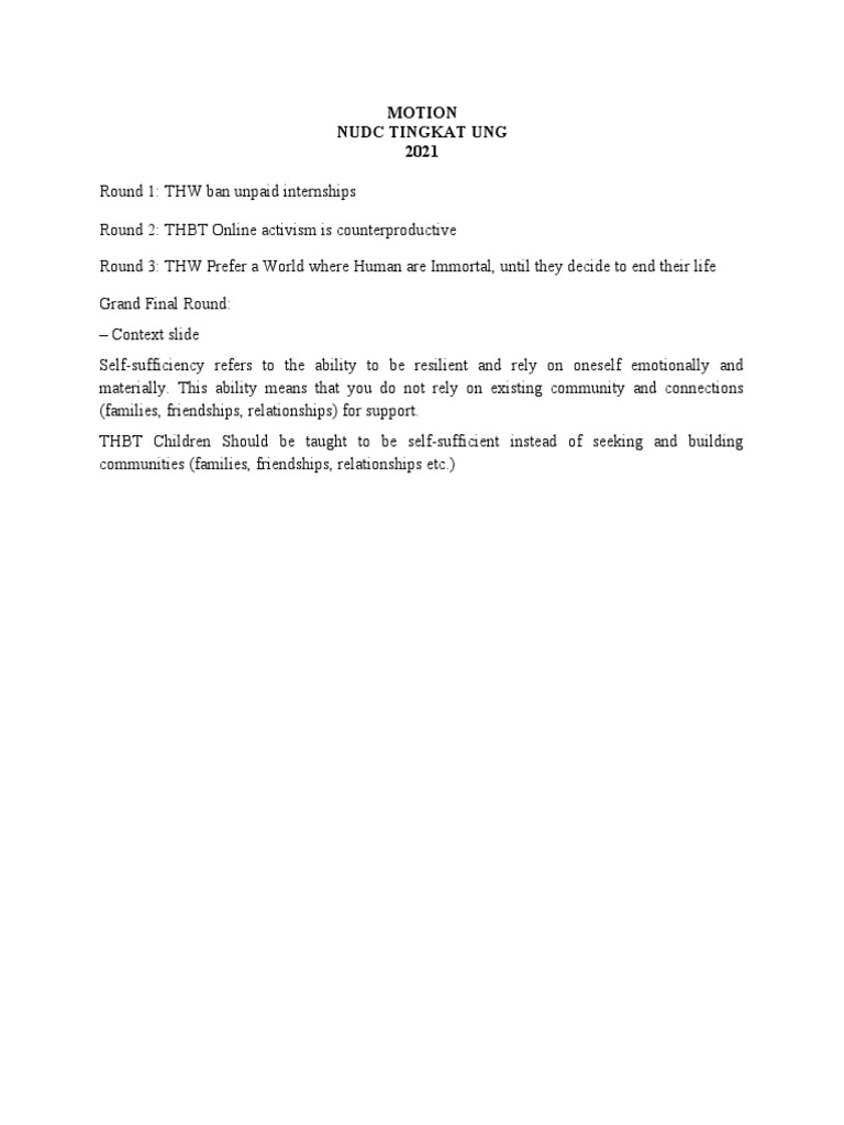 NUDC 2021 Debate Motions Summary | PDF