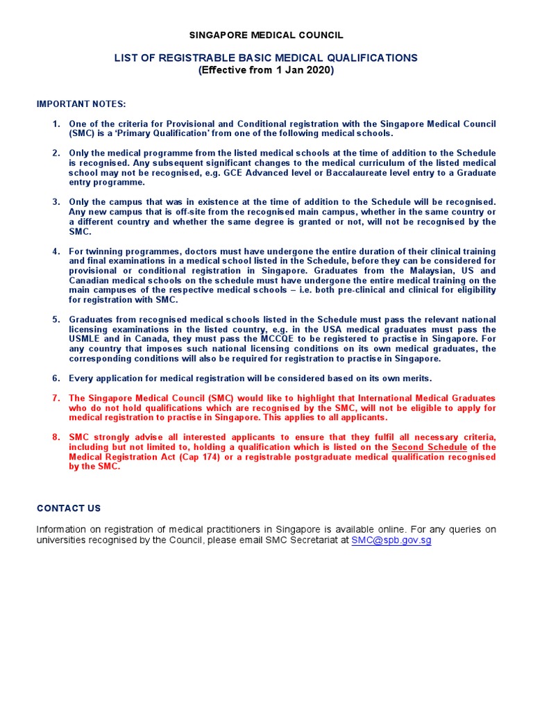 List of Registrable Basic Medical Qualifications 1 Jan 2020 | PDF ...