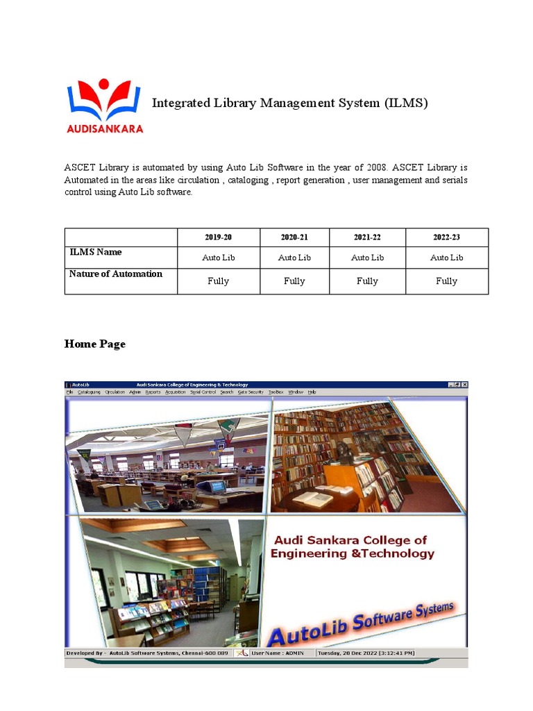 Integrated Library Management System (ILMS) : Home Page | PDF