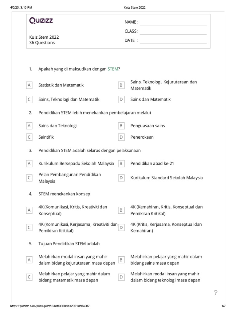 Kuiz Stem 2022 | PDF