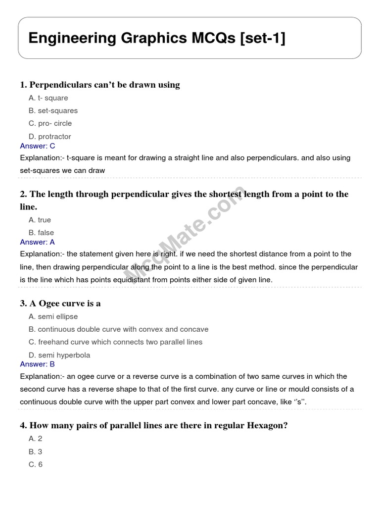 Engineering Graphics MCQs Overview | PDF | Ellipse | Perpendicular