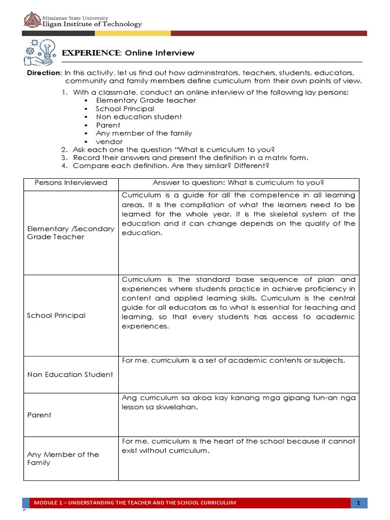 Personal Concepts of Curriculum Activity | PDF | Curriculum | Teachers