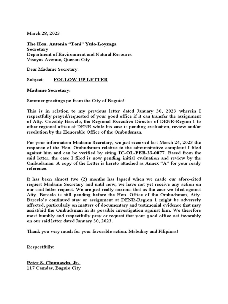 The Hon. Antonia "Toni" Yulo-Loyzaga Secretary | PDF
