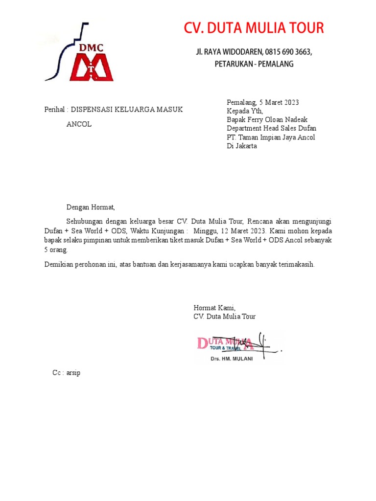 Surat Dispen Ancol - 2 | PDF