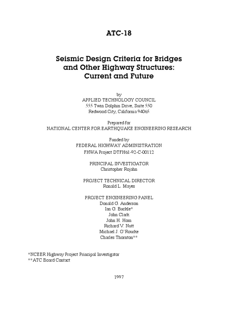 ATC-18 Seismic Design Criteria For Bridges and Other Highway | PDF