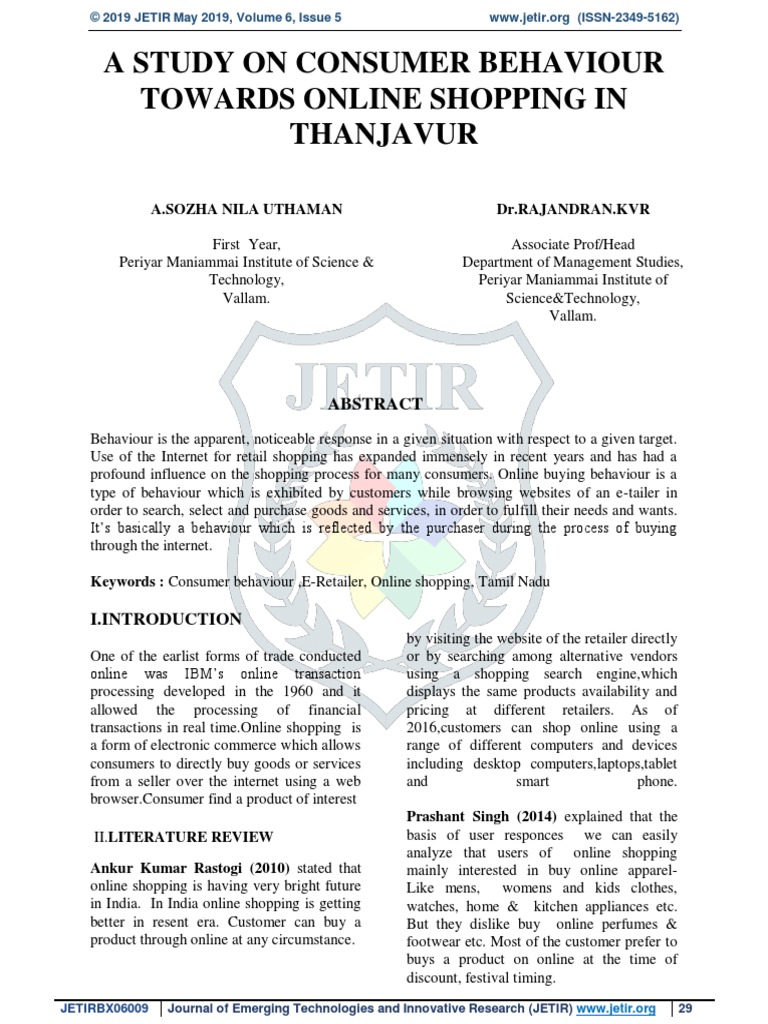 A Study On Consumer Behaviour Towards Online Shopping in Thanjavur | PDF | Online Shopping ...