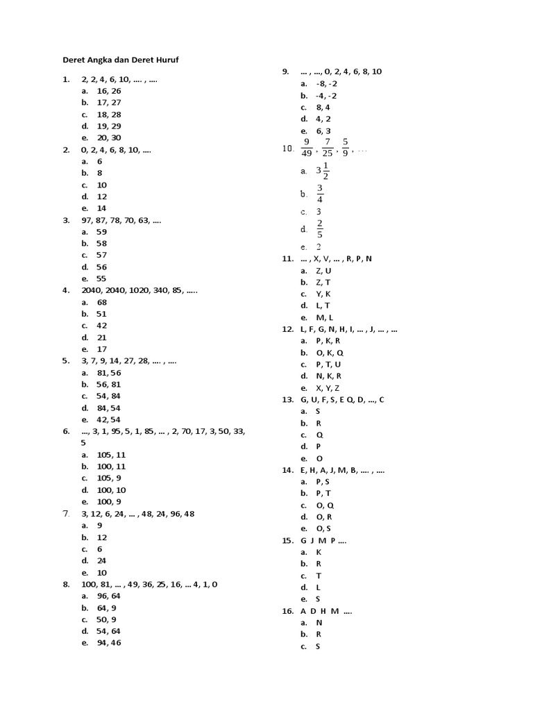 Deret Angka dan Deret Huruf | PDF