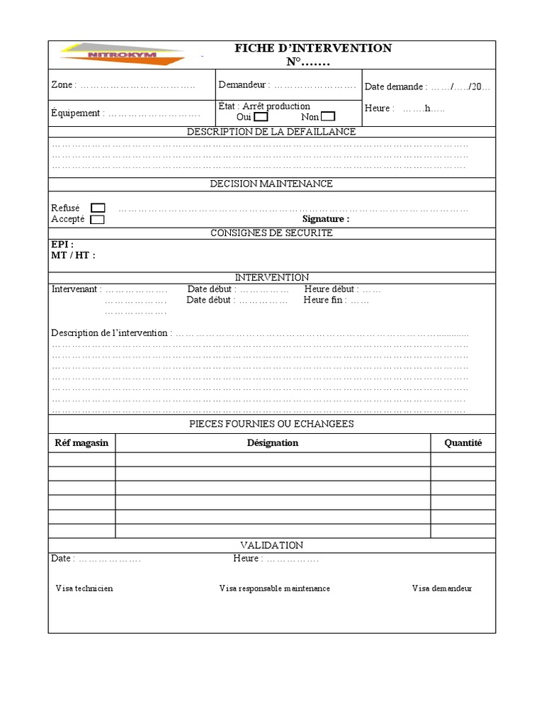 Fiche D'intervention Vierge | PDF