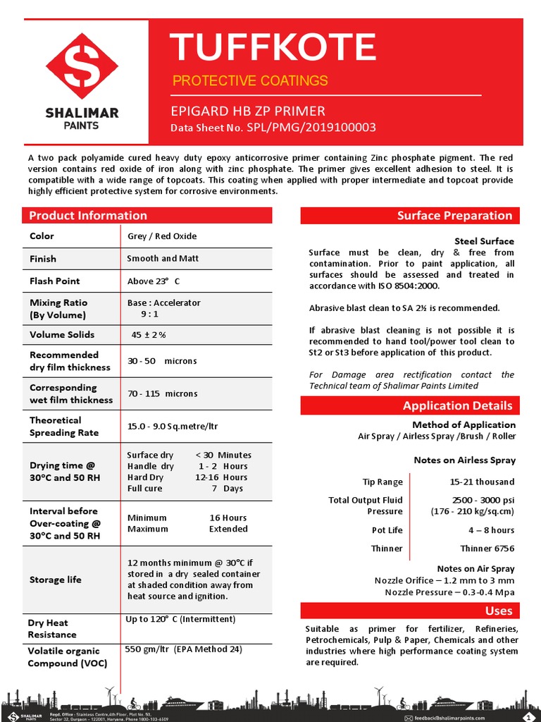 EPIGARD HB ZP PRIMER Data Sheet | PDF | Paint | Volatile Organic Compound
