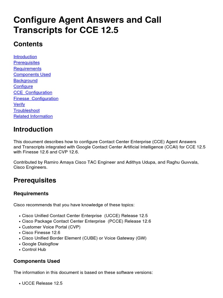 Configure Agent Answers and Call Transcripts For CCE 12.5 | PDF | Software Development | Computing
