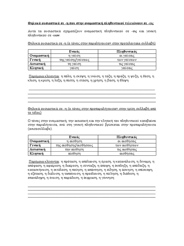 Θηλυκά ουσιαστικά σε η-εις | PDF