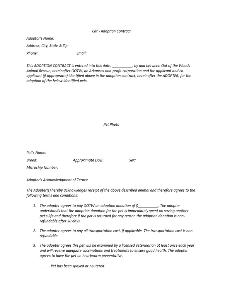 Cat Adoption Contract | PDF | Neutering | Pet