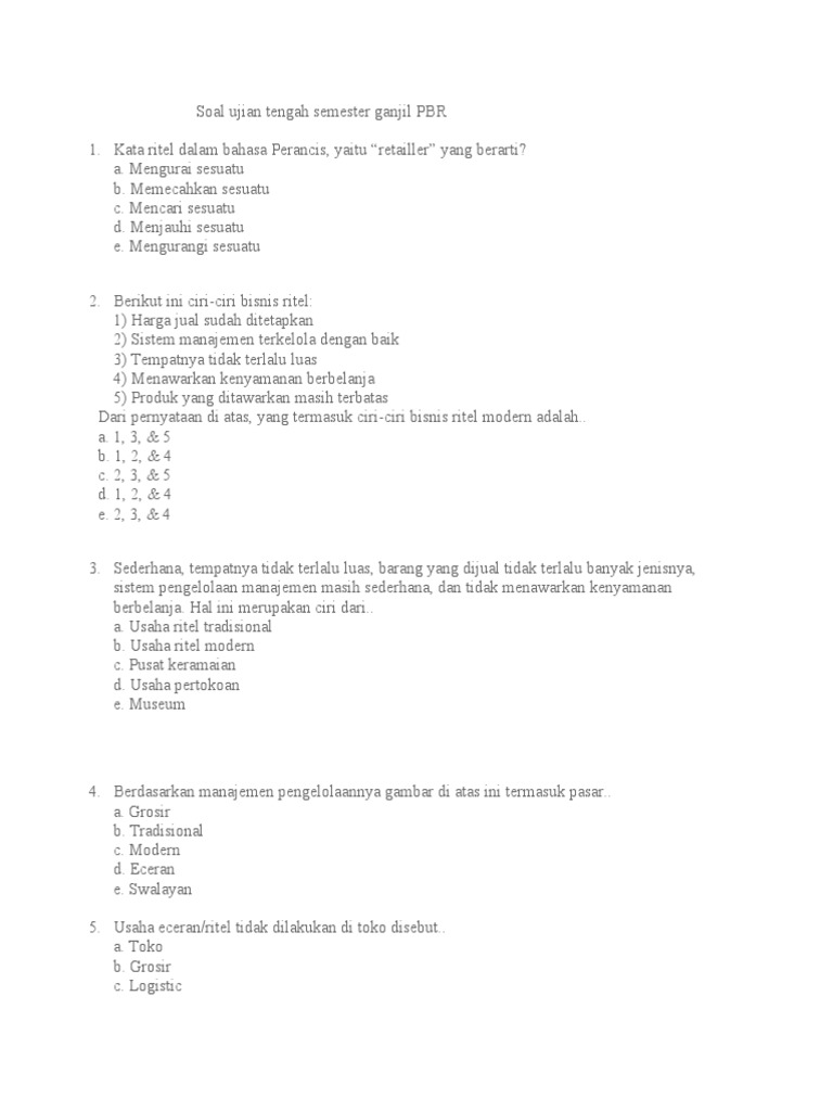 Soal Ujian Tengah Semester Ganjil PBR KELAS XII | PDF
