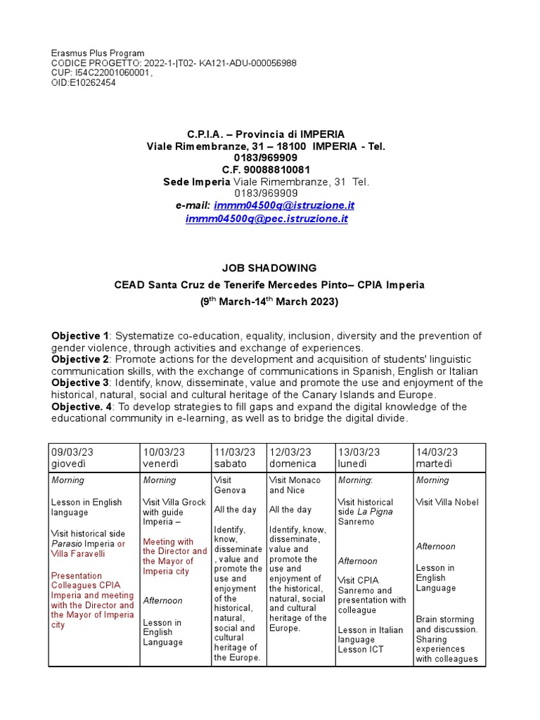 Erasmus Plus Job Shadowing Program | PDF | Linguistics | Cognition