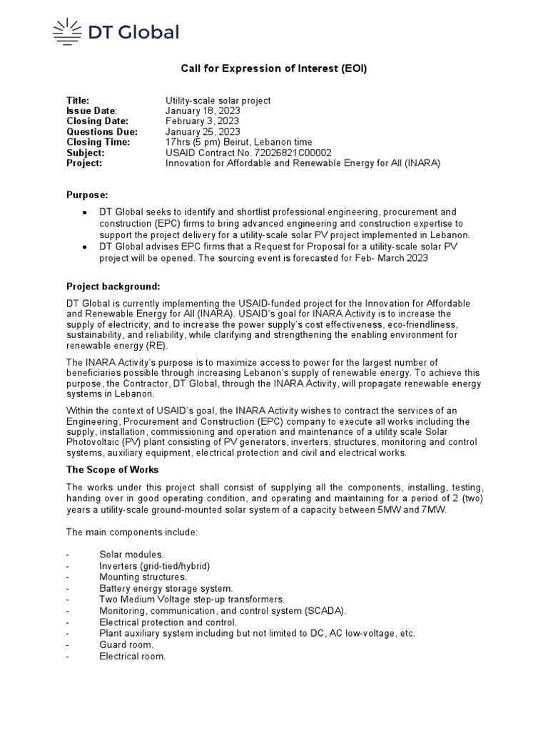 Call For Expression of Interest - Utility Scale Solar Project | PDF | Solar Power | Photovoltaics