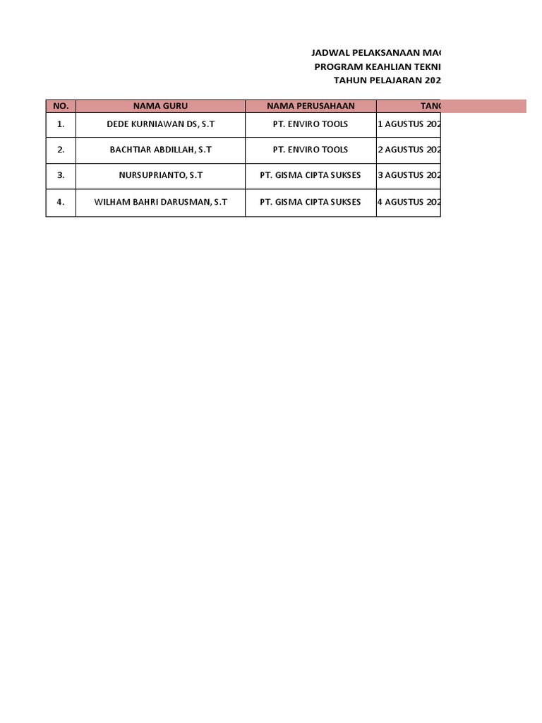 Jadwal Magang Guru TM | PDF