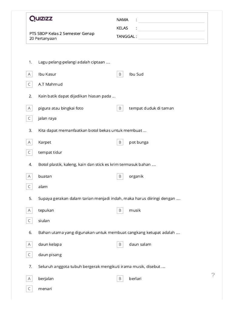 PTS SBDP Kelas 2 Semester Genap | PDF
